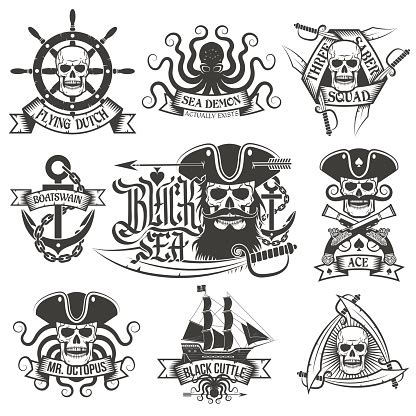 Pirate Tattoo Set向量圖形及更多海盜圖片 海盜 紋身 人體裝飾 矢量圖 Istock