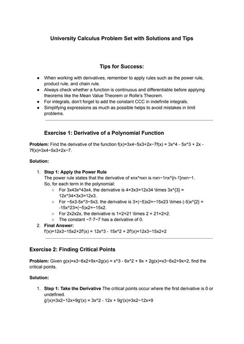 Solution University Calculus Problem Set With Solutions And Tips