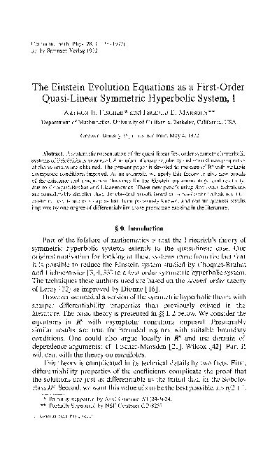 Pdf The Einstein Evolution Equations As A First Order Quasi Linear