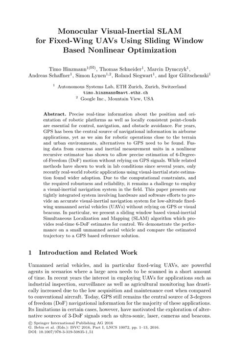 Pdf Monocular Visual Inertial Slam For Fixed Wing Uavs Using Sliding