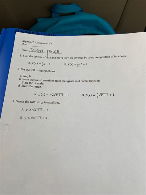 Answered Came Jaiden Pawell 1 Find The Inverse… Bartleby