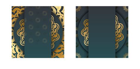 타이포그래피를 위해 준비된 빈티지 골드 패턴이 있는 그라데이션 그린 컬러의 인사말 카드 템플릿 0명에 대한 스톡 벡터 아트 및 기타 이미지 Istock