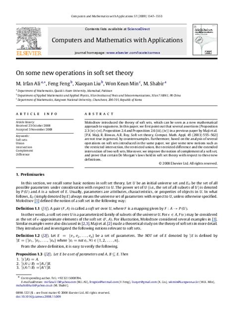 Pdf On Some New Operations In Soft Set Theory