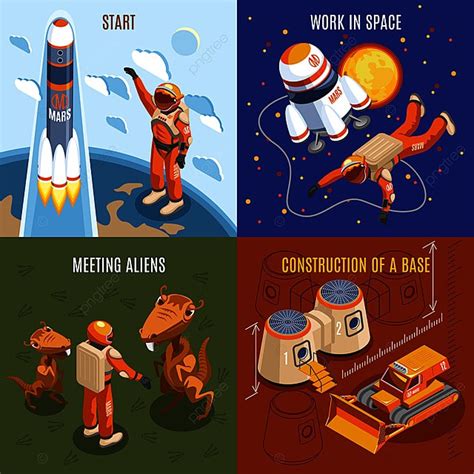 우주 비행사의 작업과 우주 탐사 아이소메트릭 디자인 개념 템플릿 Psd 다운로드 디자인 자료 다운로드