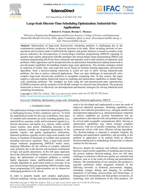 Pdf Large Scale Discrete Time Scheduling Optimization Industrial
