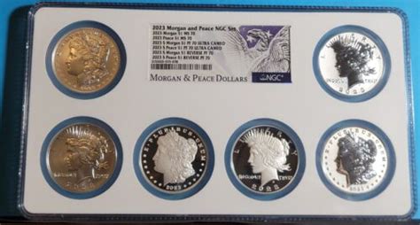 6 Coin Set 2023 Morgan Peace Silver Dollars Ngc Ms Pf Rp 70 Full Set In