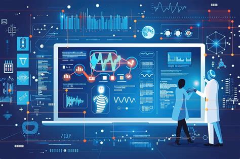 Two People Standing In Front Of A Computer Screen Premium Ai