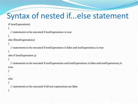 Simple If Else Statementnesting Of If Else Statement And Else If Ladder