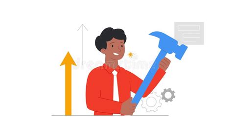 Solving Problems Moving Banner With Smiling Man Holding Big Hammer And