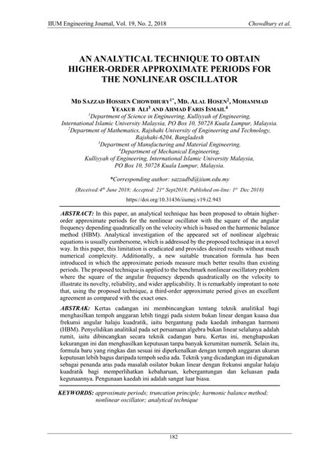 Pdf An Analytical Technique To Obtain Higher Order Approximate