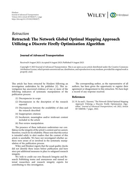 Pdf Retracted The Network Global Optimal Mapping Approach Utilizing A Discrete Firefly
