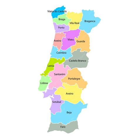 Fondo Del Mapa De Portugal Con Regiones Y Nombres De Regiones En Color