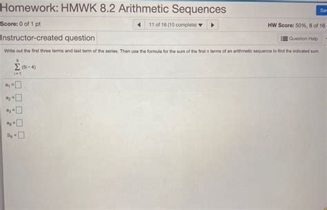 solved homework hmwk 8 2 arithmetic sequences 11 of 16 10