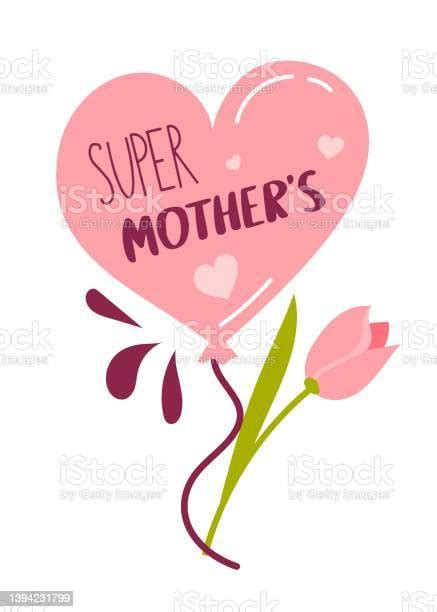 해피 어머니의 날 휴일 배너 스티커 엽서와 포스터 벡터 일러스트 레이 션을위한 플랫 스타일의 레터링 슈퍼 엄마 가족에 대한 스톡