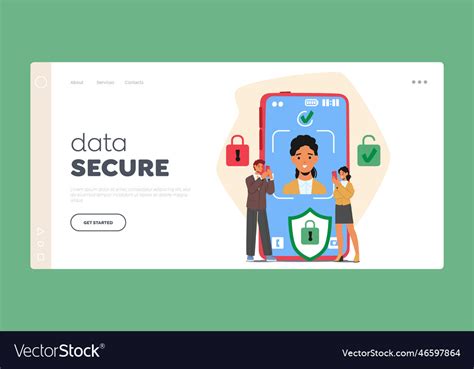 Data Secure Landing Page Template Tiny Characters Vector Image