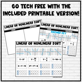 Linear Or Nonlinear Functions Drag Drop Digital Printable Sorting Activity