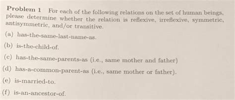 Solved Roblem 1 For Each Of The Following Relations On The