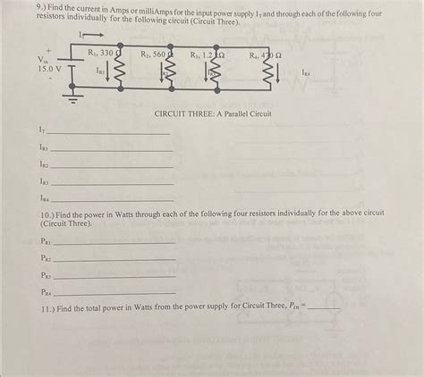 Solved 9 Find The Current In Amps Or MilliAmps For The Chegg Com