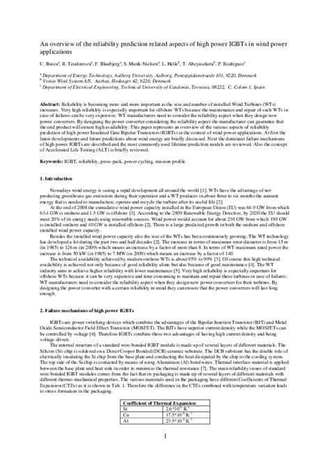 Pdf An Overview Of The Reliability Prediction Related Aspects Of High Power Igbts In Wind