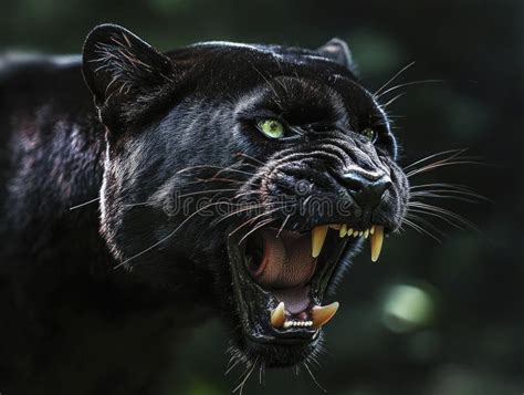 A Stunning Macro Close Up Of A Snarling Black Panther Its Mouth Wide