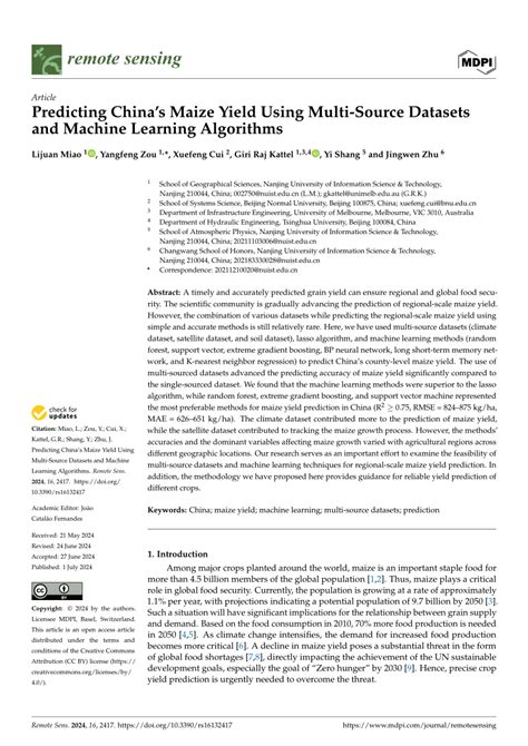 Pdf Predicting Chinas Maize Yield Using Multi Source Datasets And