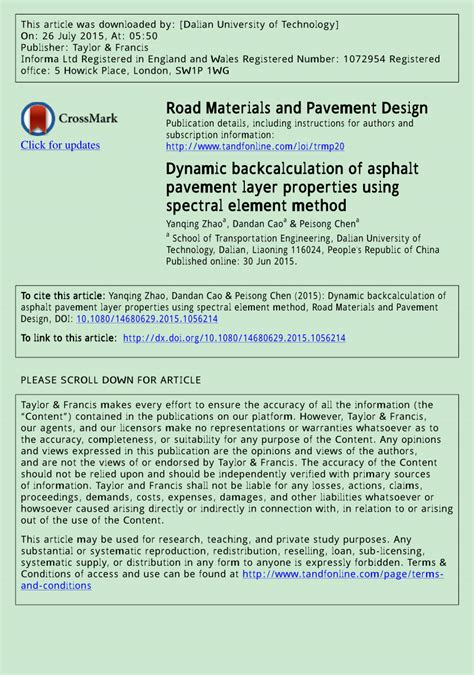 Pdf Dynamic Backcalculation Of Asphalt Pavement Layer Properties