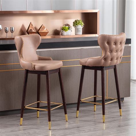 Yardi Yard Modern Leathaire Set Of 2 Bar Stools With Back 299 Tufted