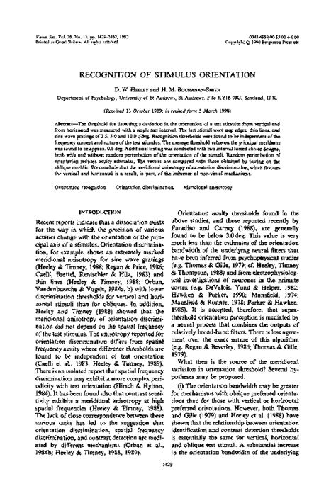 Pdf Recognition Of Stimulus Orientation