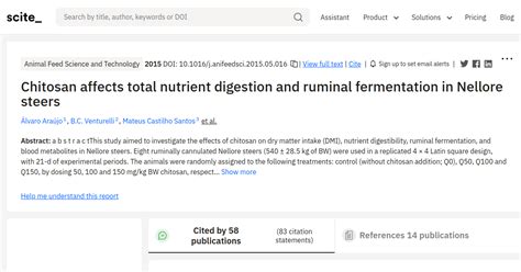 Citation Report Chitosan Affects Total Nutrient Digestion And Ruminal Fermentation In Nellore