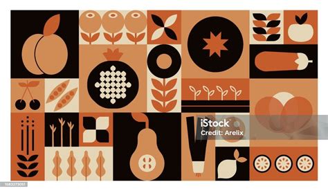 기하학적 모자이크 음식 패턴입니다 천연 과일 채소 식물 간단한 최소한의 레스토랑 메뉴 디자인 벡터 배경 0명에 대한 스톡 벡터 아트 및 기타 이미지 Istock
