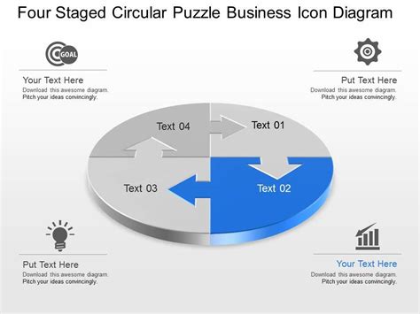 Four Staged Circular Puzzle Business Icon Diagram Powerpoint Template Slide Presentation