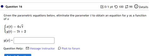 Solved Given The Parametric Equations Below Eliminate The