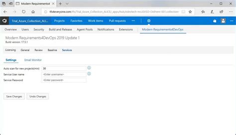Configuring Modern Requirements4DevOps Using The Services Tab