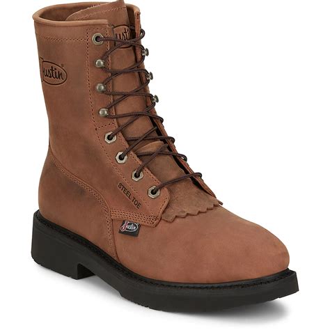 Justin Originals Mens 8 In Livestock Steel Toe Lace Up Work Boots