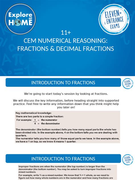 Cem Numerical Reasoning Fractions And Decimal Fractions Pdf Multiplication Mathematics