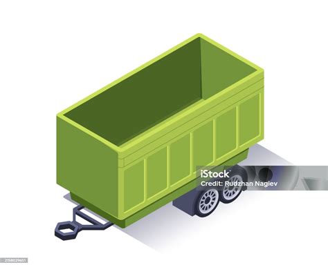 농기계 등각 투영 아이콘입니다 농장 트럭 또는 덤프 트럭용 빈 트레일러 또는 컨테이너 산업용 화물 운송용 농업 기계 3d 벡터 일러스트 레이 션 3차원 형태에 대한 스톡