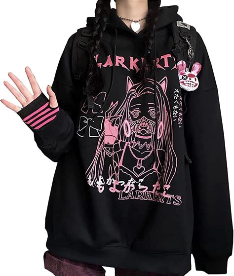 Womens Girls Japanese Style Hoodie Cute Pattern Print Sweatshirt