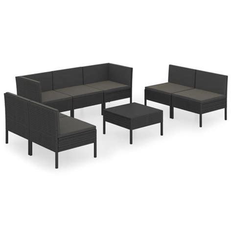 17 Stories 8 Piece Garden Lounge Set With Cushions Poly Rattan Black