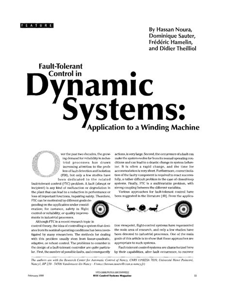 PDF Fault Tolerant Control In Dynamic Systems Application To A Winding Machine