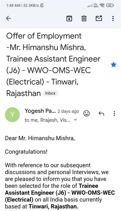 Hello Everyone I Am Happy To Tell You That I Have Received An Offer Letter From Wind World