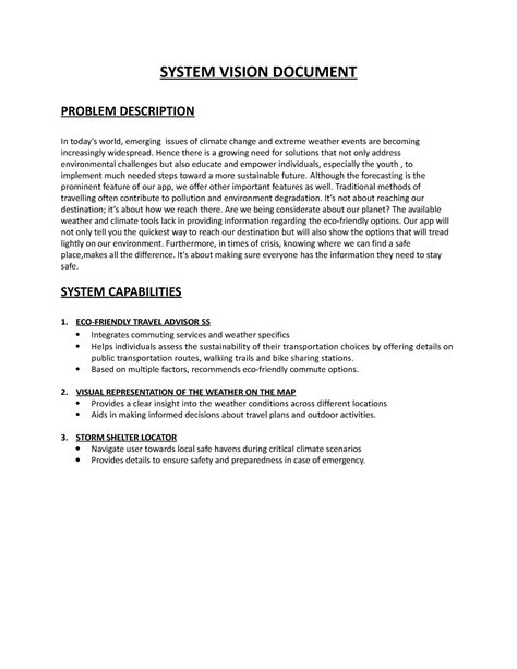 System Vision Document System Vision Document Problem Description In