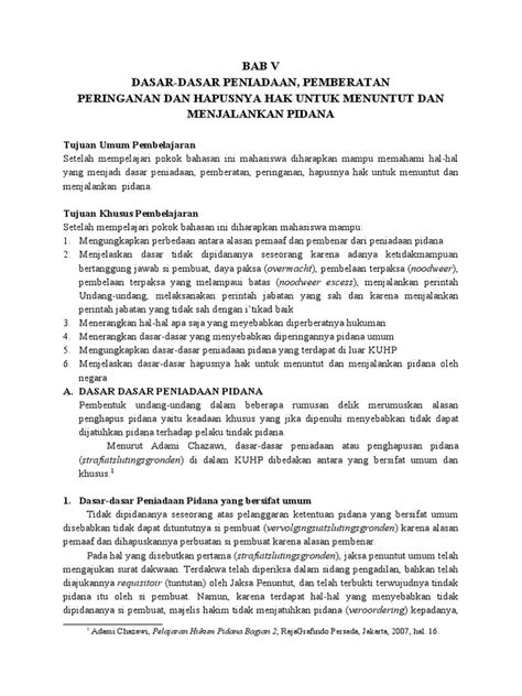 Bab V Dasar Dasar Peniadaan Pemberatan Peringanan Dan Hapusnya Hak