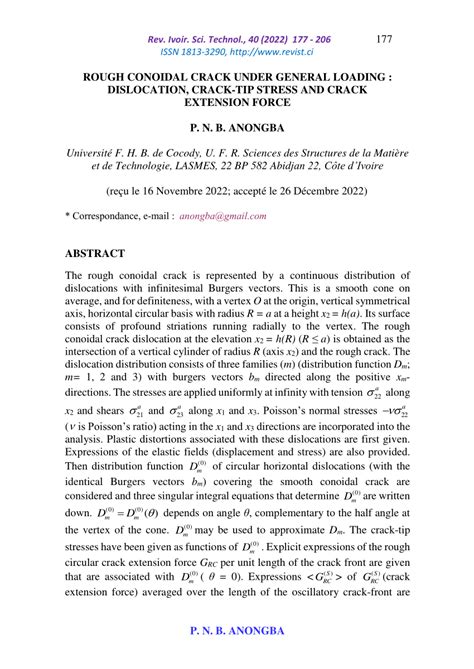 Pdf P N B Anongba Rough Conoidal Crack Under General Loading Dislocation Crack Tip
