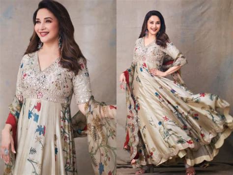 Madhuri Dixit Wins Heart In A Floral Anarkali Set See Pics