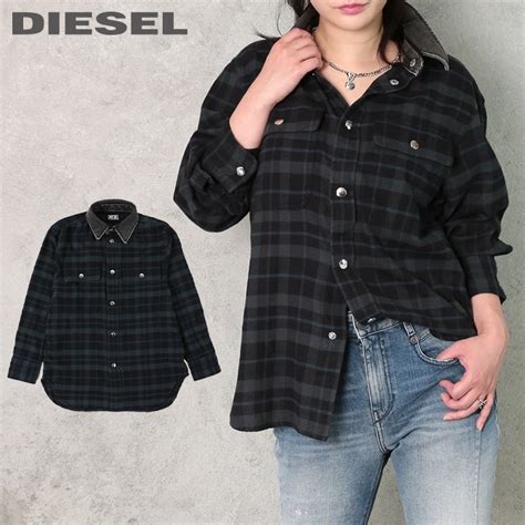 【楽天市場】★diesel ディーゼル レディース★チェック柄 襟デニム切替 長袖フランネルシャツ【c Cross Fl A】【サイズxxs・xs】【2サイズ程大きめのサイズ感】【ブラック