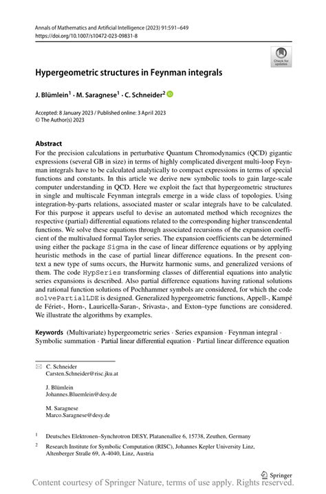 Pdf Hypergeometric Structures In Feynman Integrals