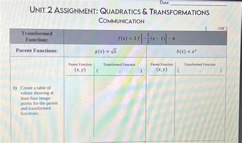 solved unit 2 assignment quadratics and transformations