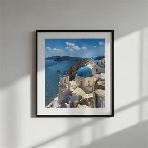 Santorini Blue Domes Wall Art • Mediterranean Coastal Decor • Oil