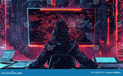 Back View Of A Hacker Accessing Digital Interface With Glowing Blue Code Cybersecurity And