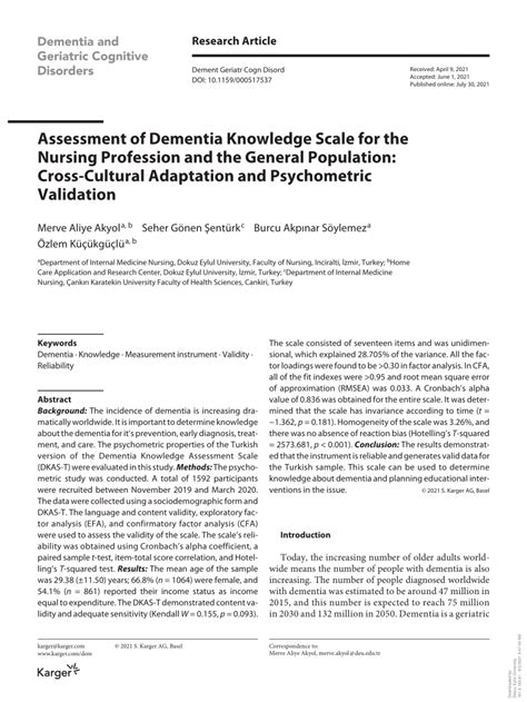 Pdf Assessment Of Dementia Knowledge Scale For The Nursing Profession And The General